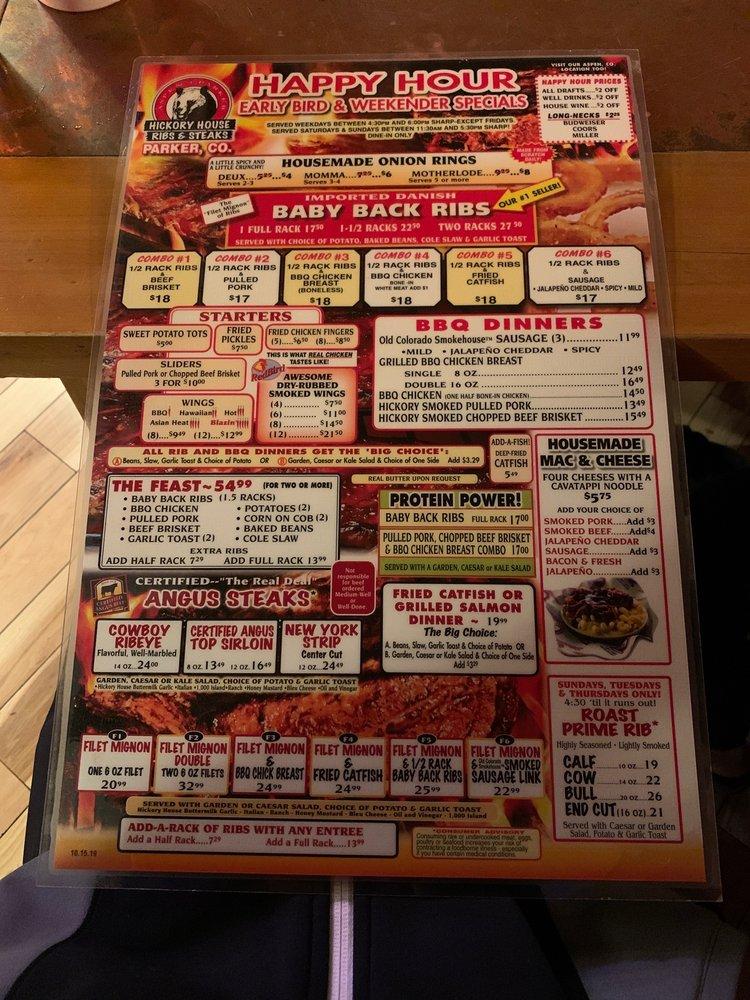 Menu at Hickory House BBQ, Parker