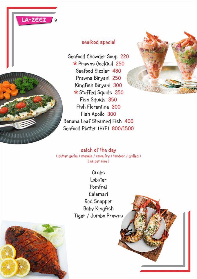 Menu at La-zeez GOA, Calangute