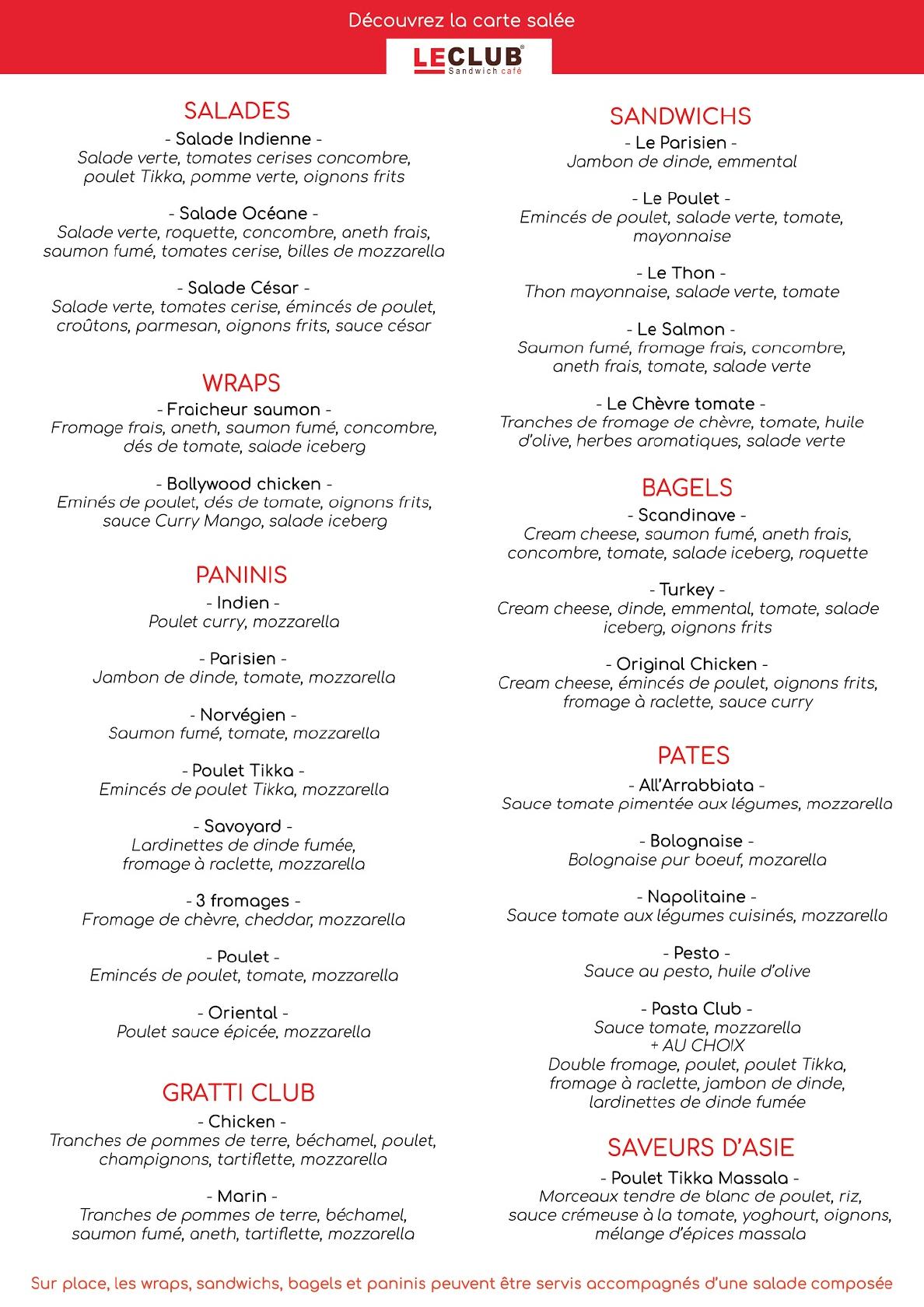 Menu au Le Club Café Glisy, Glisy