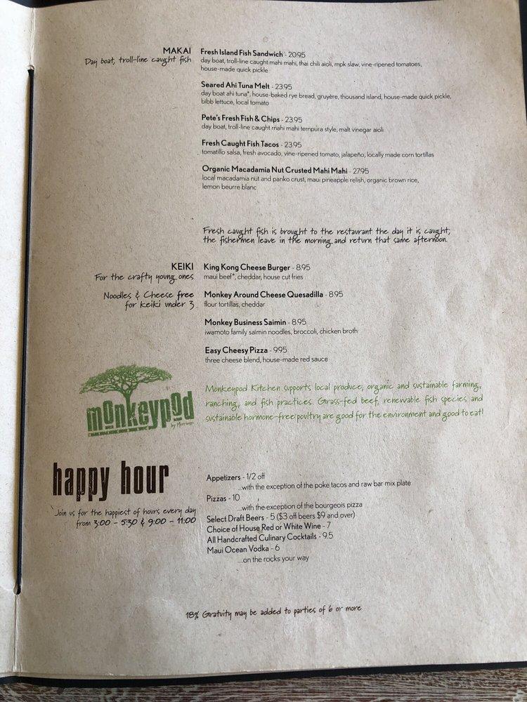 Menu at Monkeypod Kitchen by Merriman - Kaanapali, Maui pub & bar, Lahaina