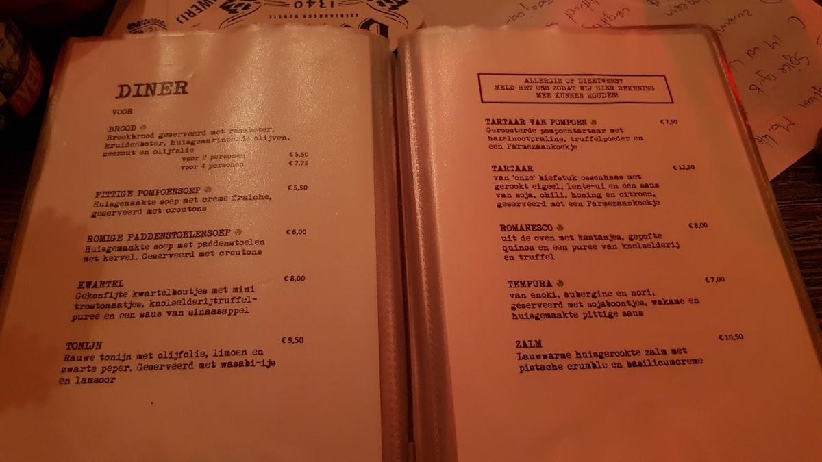 Menu at Raw, Tilburg
