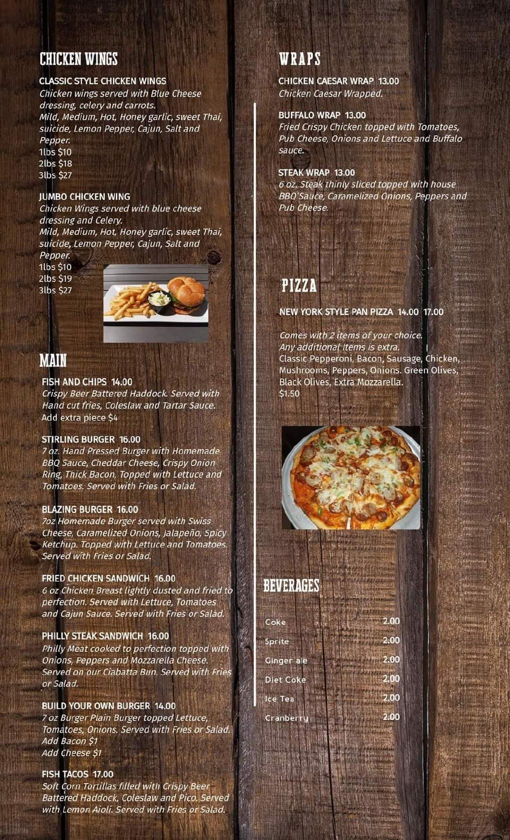 Menu at Stirling Niagara Pub & Eatery, Niagara Falls