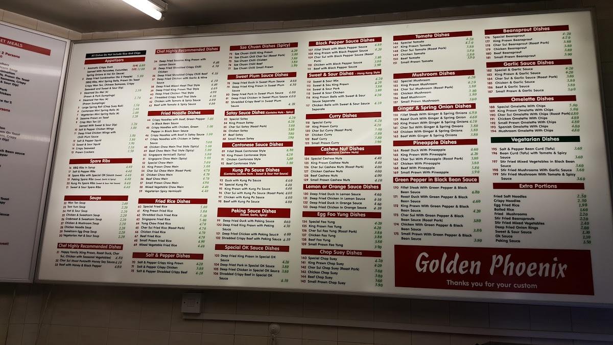 Menu at Golden Phoenix restaurant, Stockport