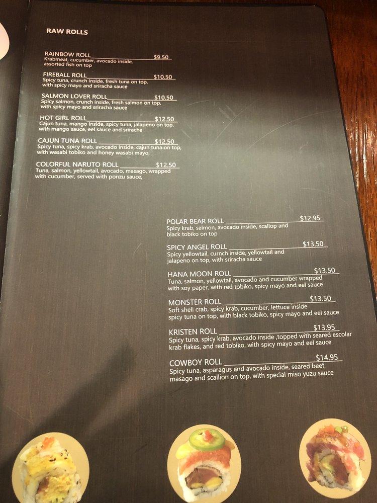 Menu at Hana Moon Japanese restaurant, Jacksonville