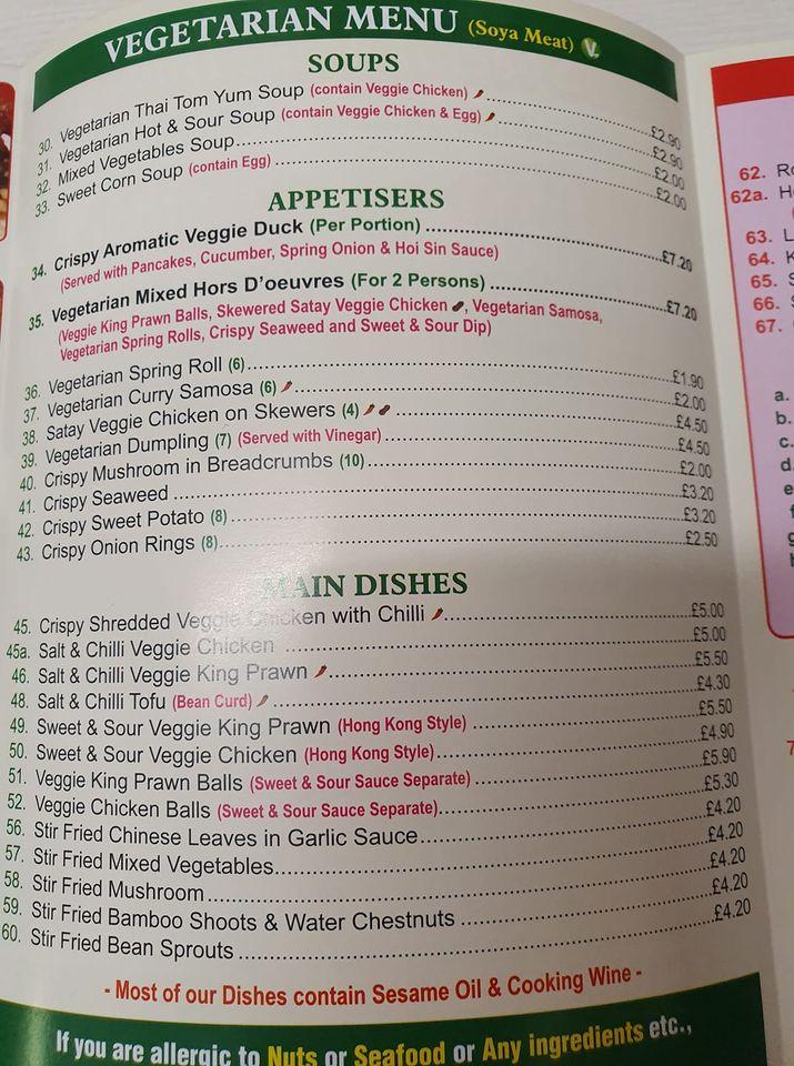 Menu at Oriental Chinese fast food, Blackpool