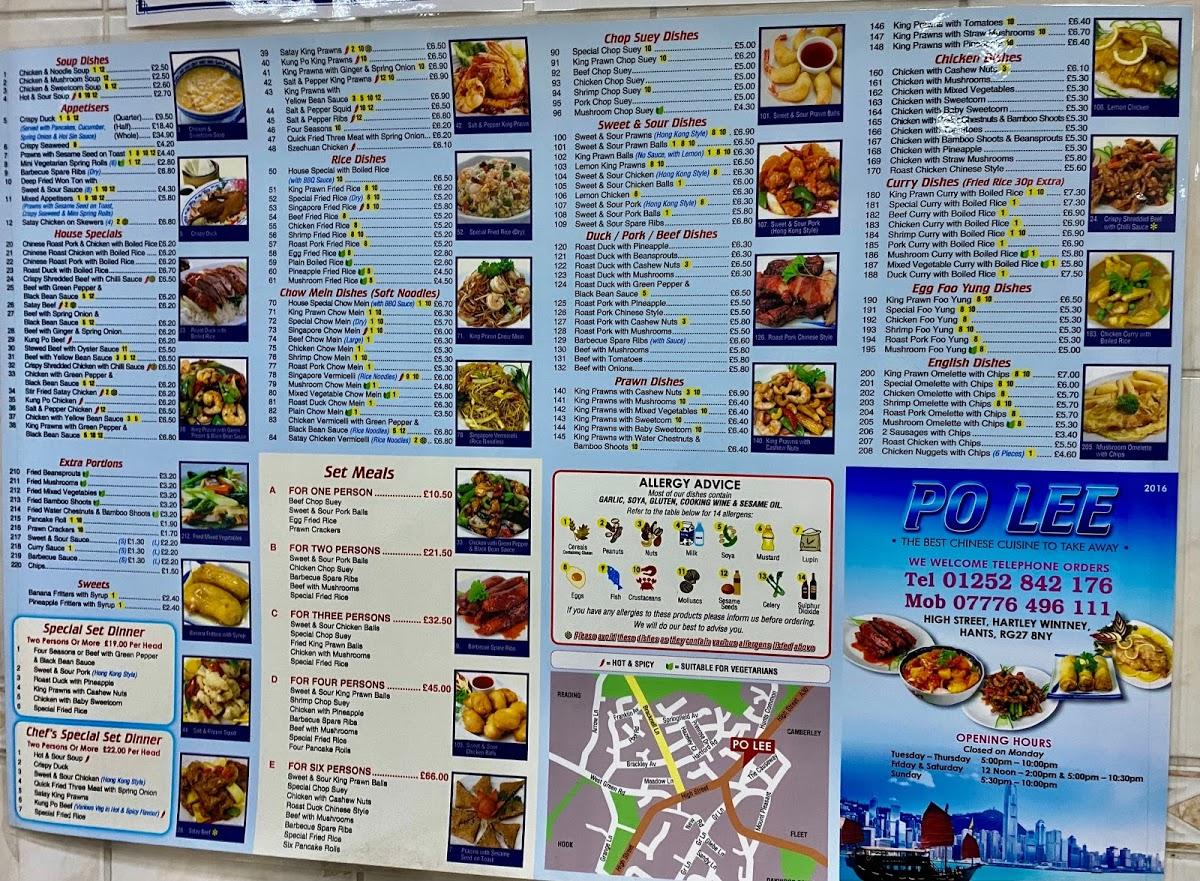 Menu at PO Lee fast food, Hook, High St