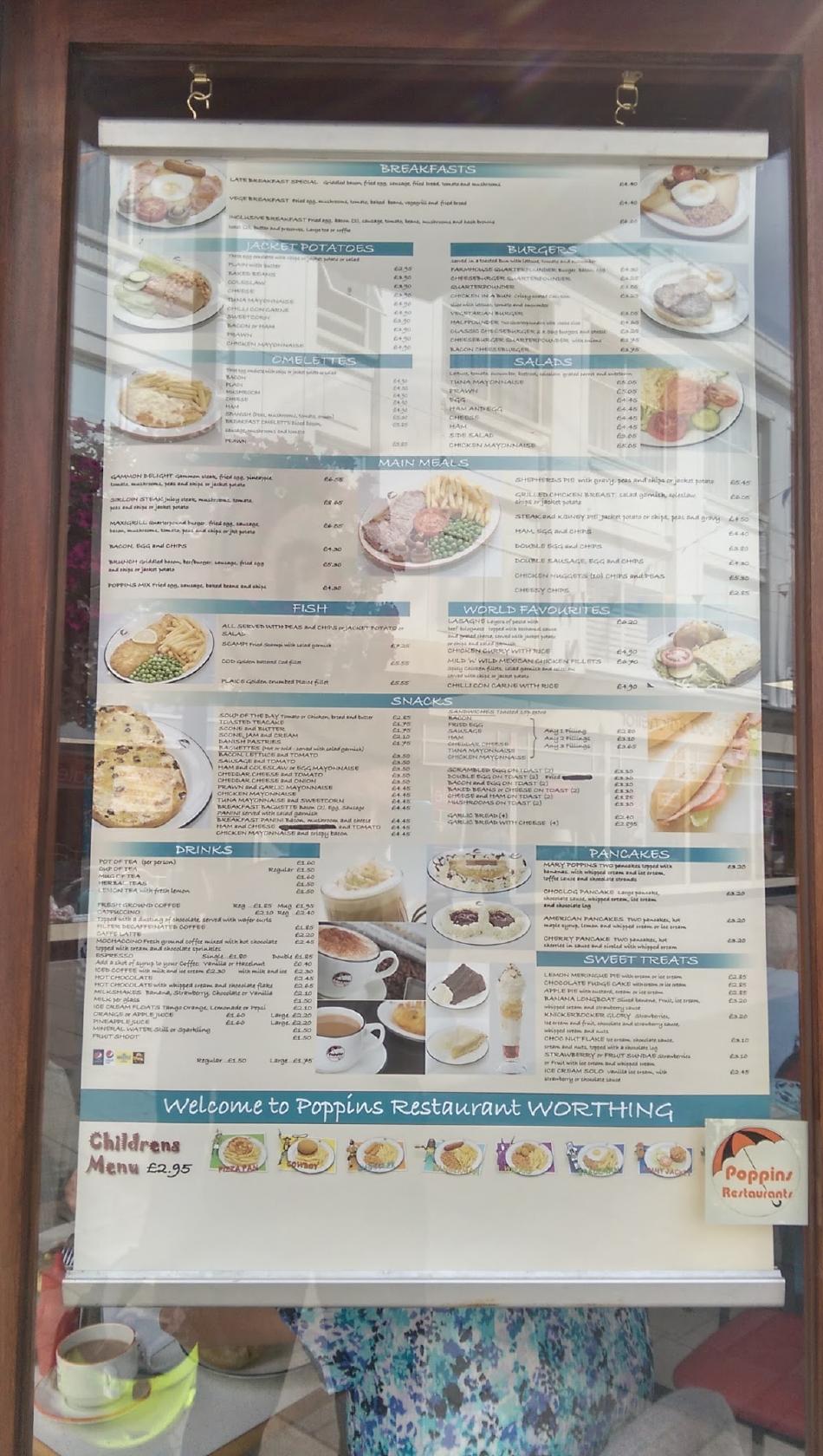 Menu at Poppins Worthing restaurant, Worthing