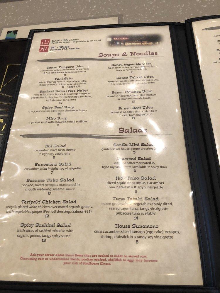 Menu at Sansu Sushi and Cocktails restaurant, East Lansing