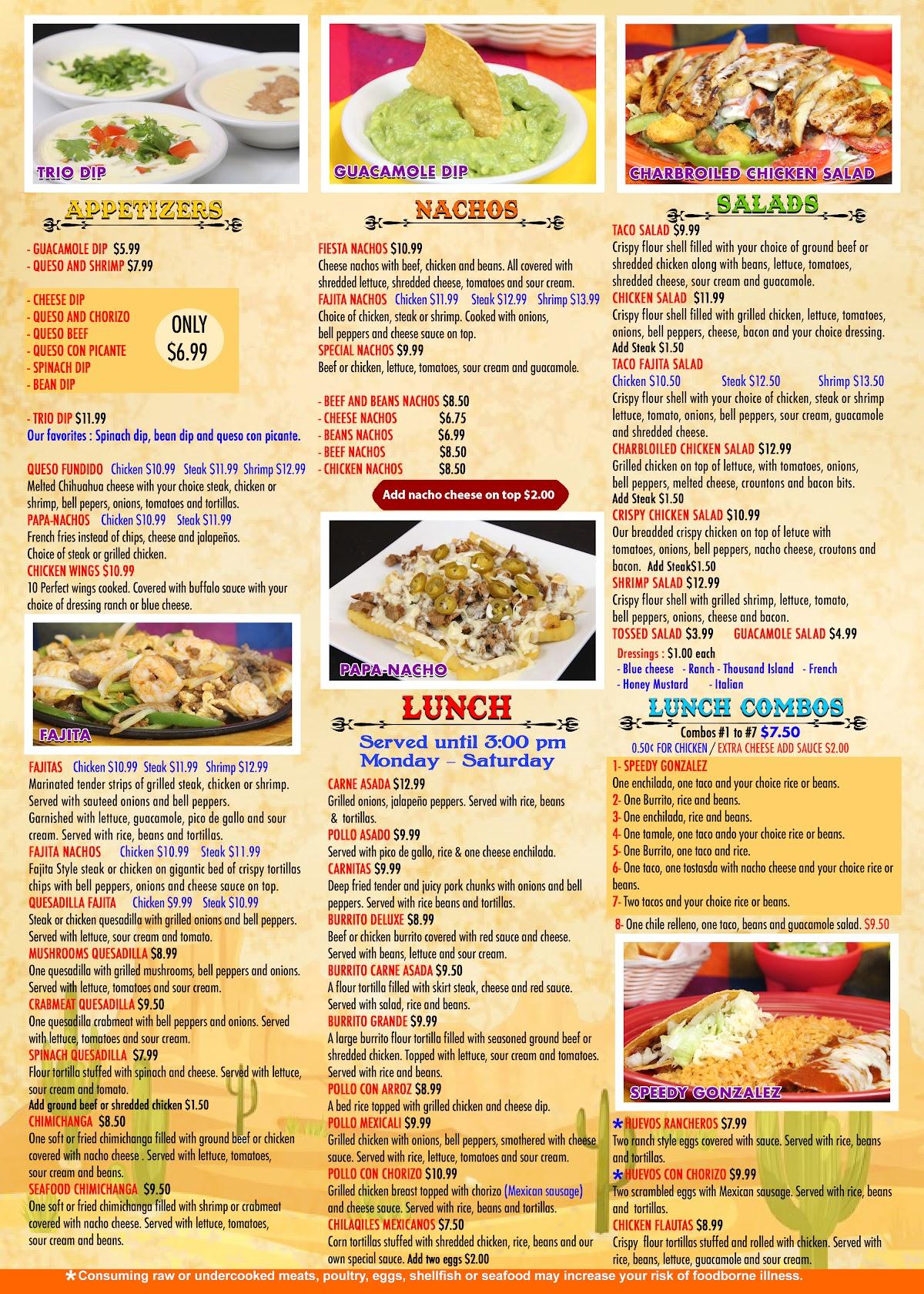 Menu at The Yellow Cactus steakhouse, Jeffersontown, Galene Dr