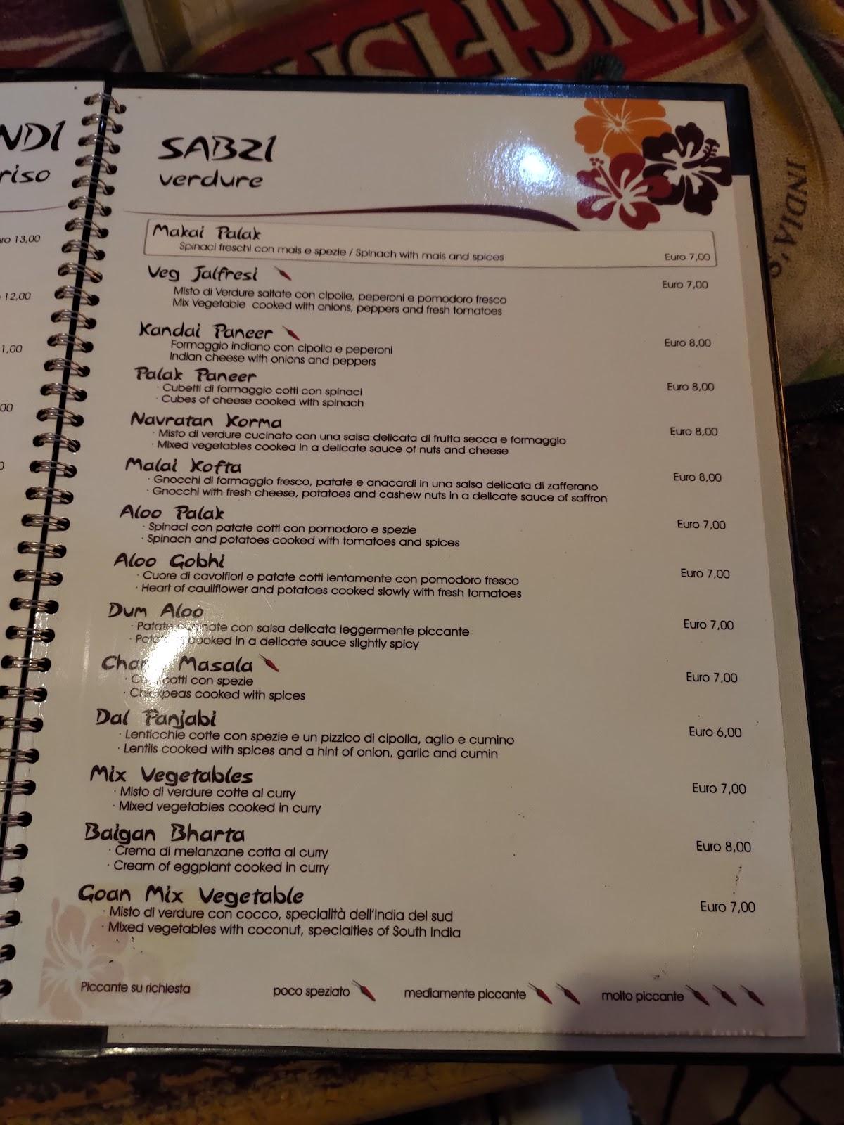 Menu at Buddha Indian Restaurant, Padua