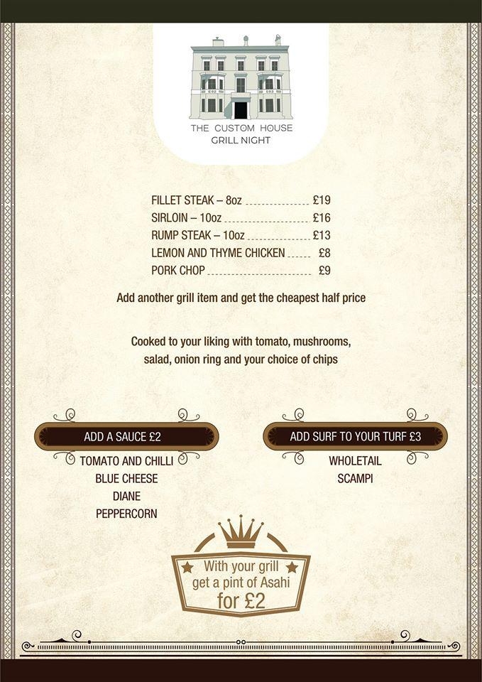 Menu at Custom House restaurant, Barrow-in-Furness