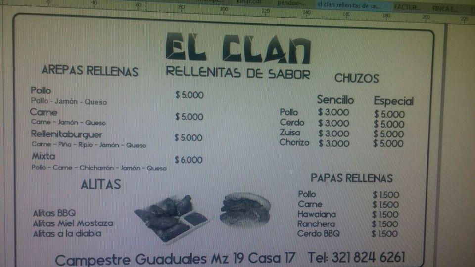 Menu at El clan restaurant, Pereira