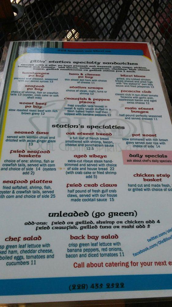Menu at Fillin' Station pub & bar, Biloxi