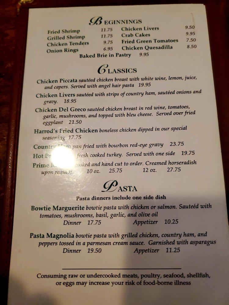 Menu at J Harrod's Restaurant, Prospect