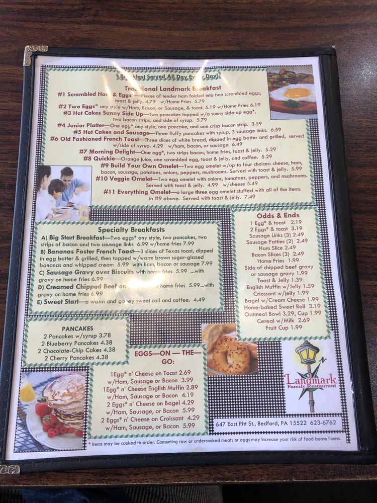 Menu at Landmark Restaurant, Bedford, 647 E Pitt St