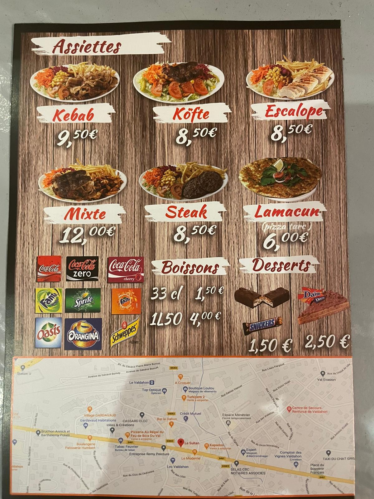 Carta del restaurante Le Sultan, Valdahon