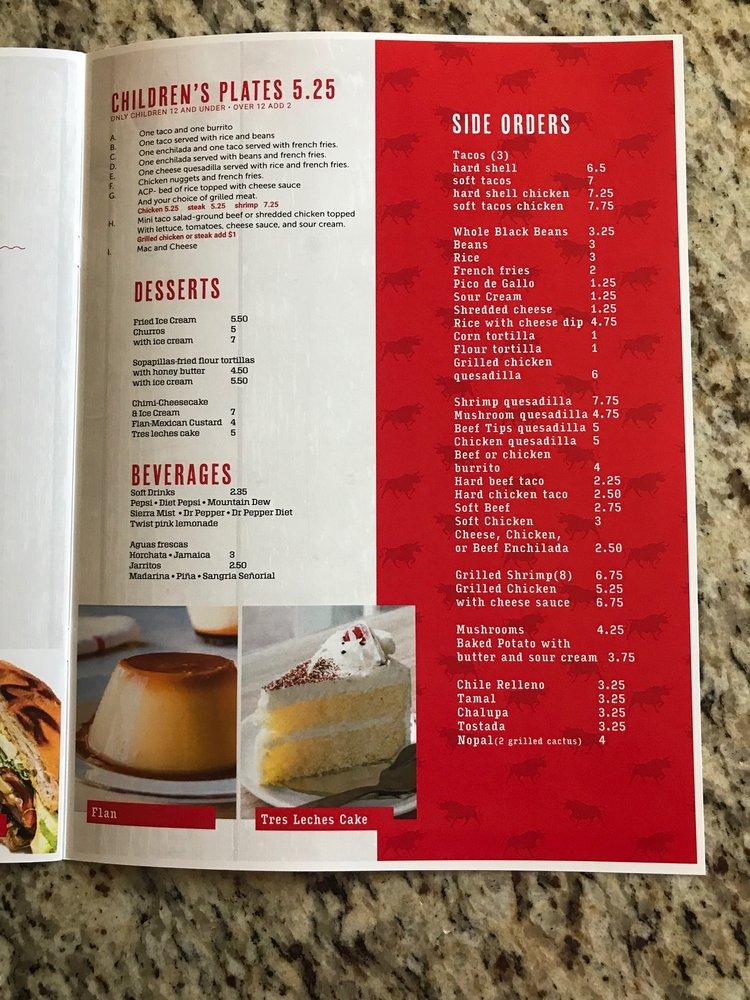 Menu at Los Toritos restaurant, Advance