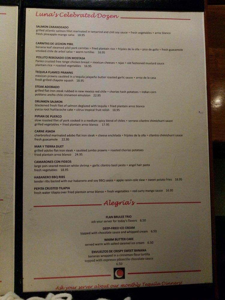 Menu at Luna Modern Mexican Kitchen restaurant, Rancho Cucamonga