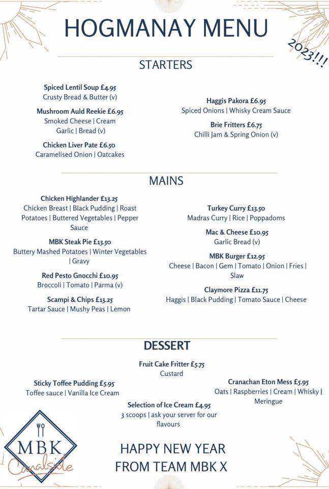 Menu at MBK Canalside pub & bar, Falkirk