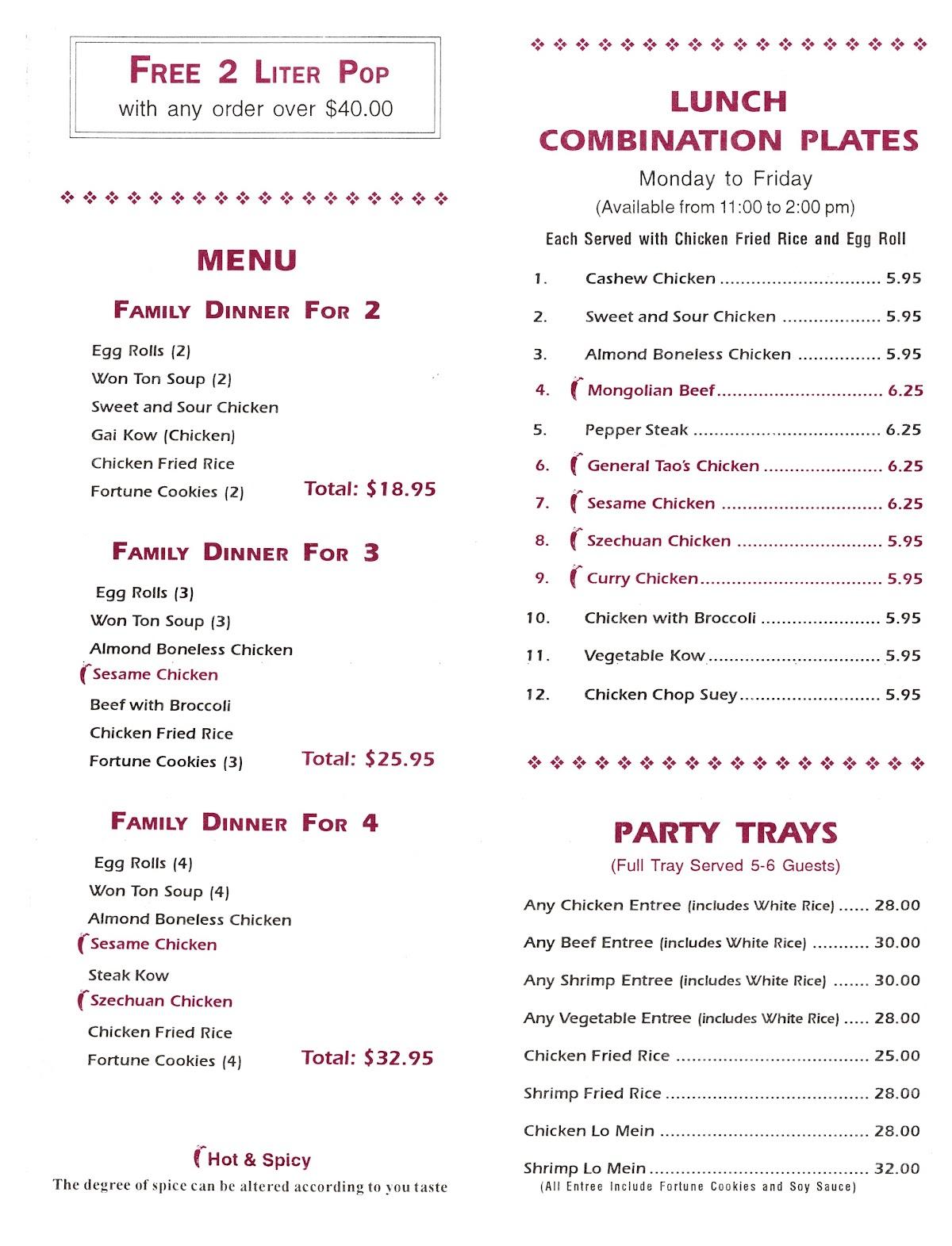 Menu at Moy Kong Express Inc fast food, Auburn Hills