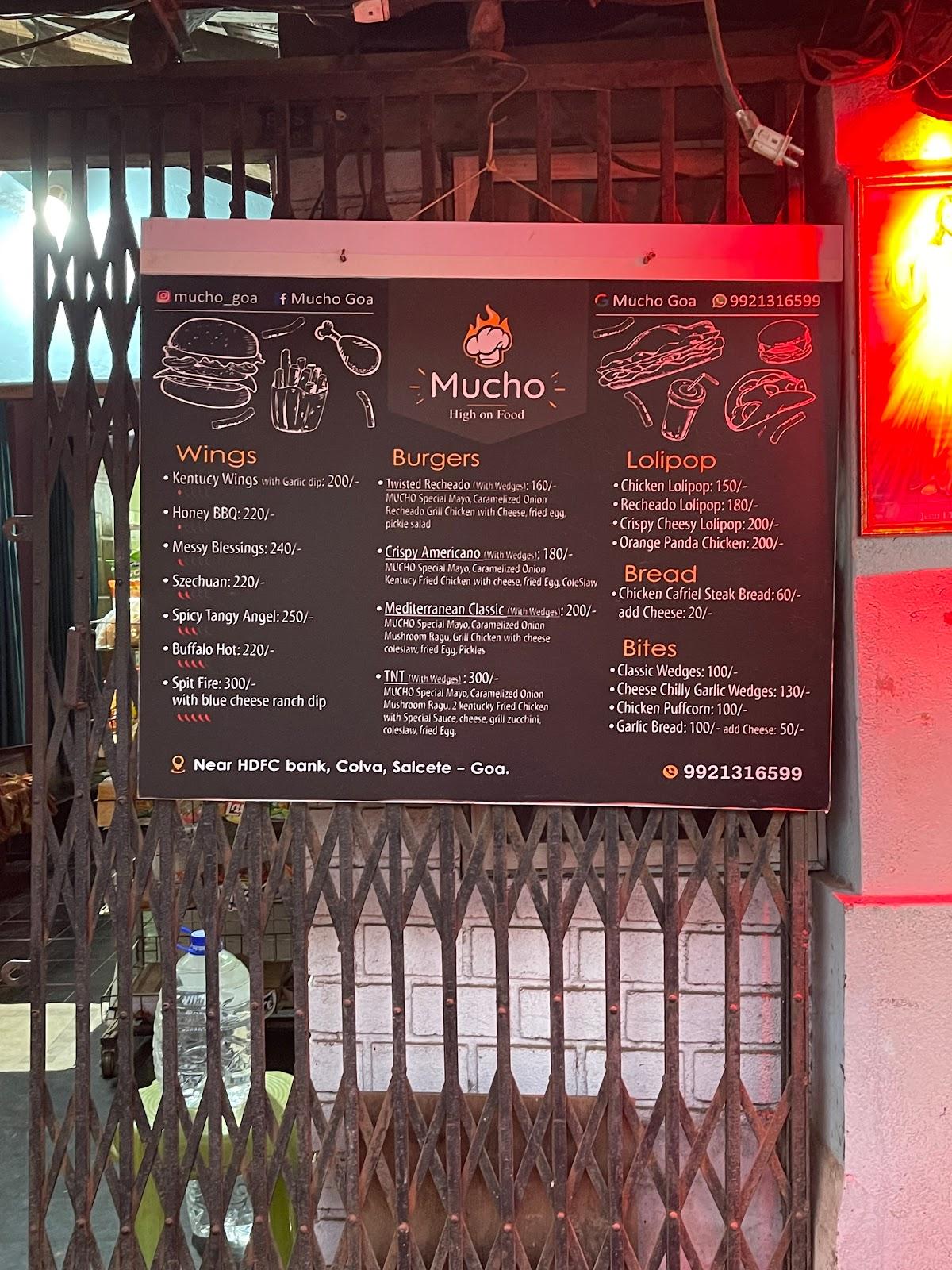 Menu at Mucho Goa, Margao