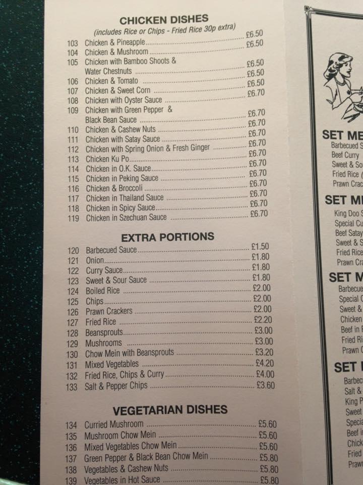 Menu at Rainbow Chinese restaurant, Ulverston