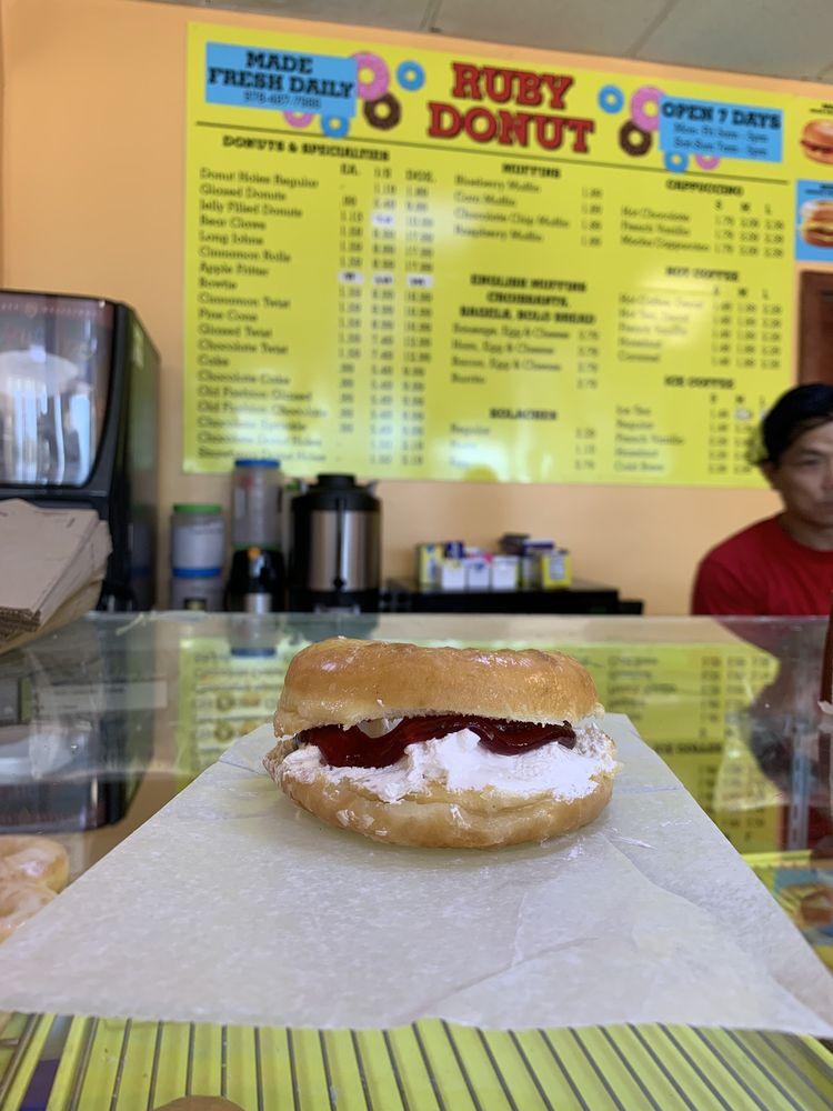 Menu at Ruby donut shop cafe, Ayer