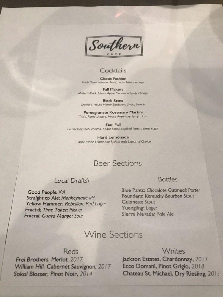 Menu at The Southern Chop steakhouse, Huntsville