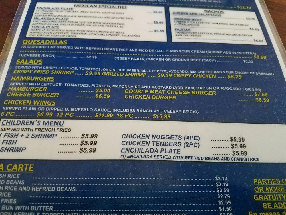 Menu at El Sinaloense restaurant, Baytown