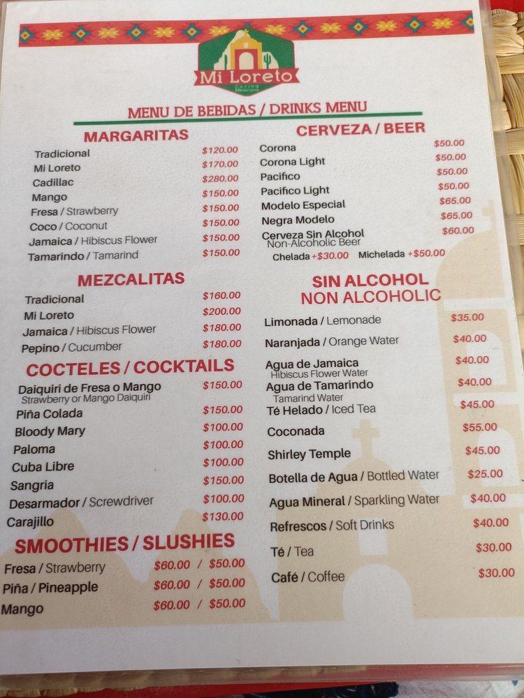 Menu at Mi Loreto cafe, Loreto, And. Juan María de Salvatierra 50
