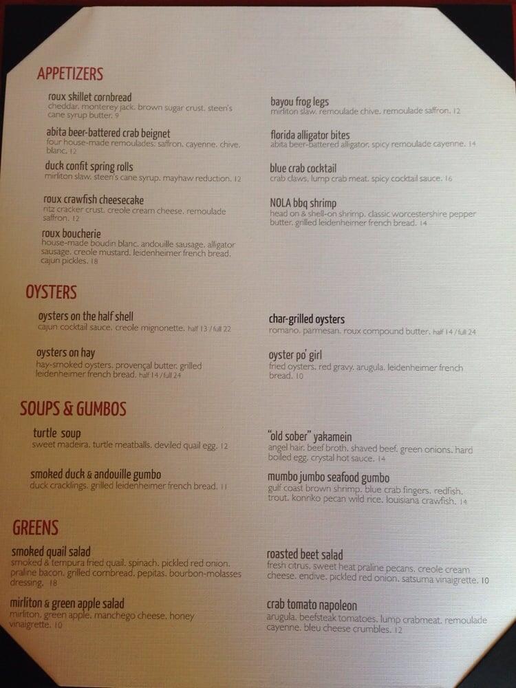 Menu at Roux pub & bar, Tampa