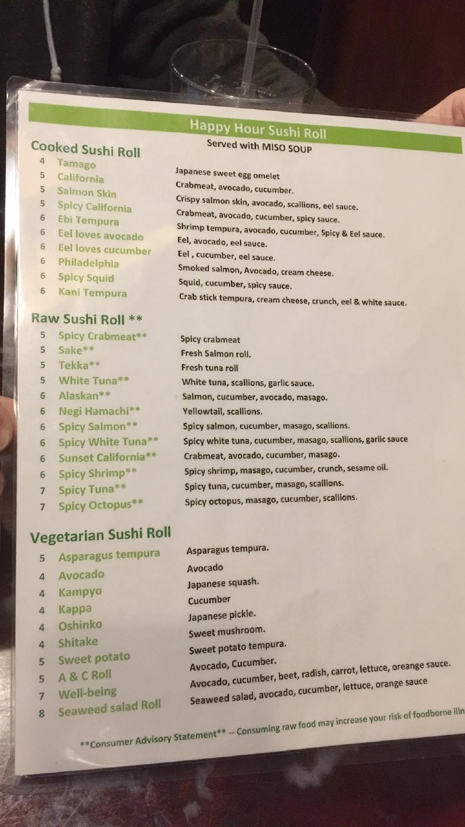 Menu at Sushi Don restaurant, Lafayette