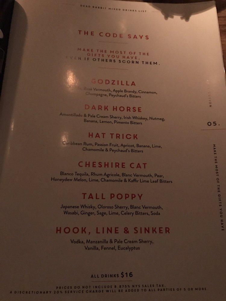 Menu at The Dead Rabbit pub & bar, New York City