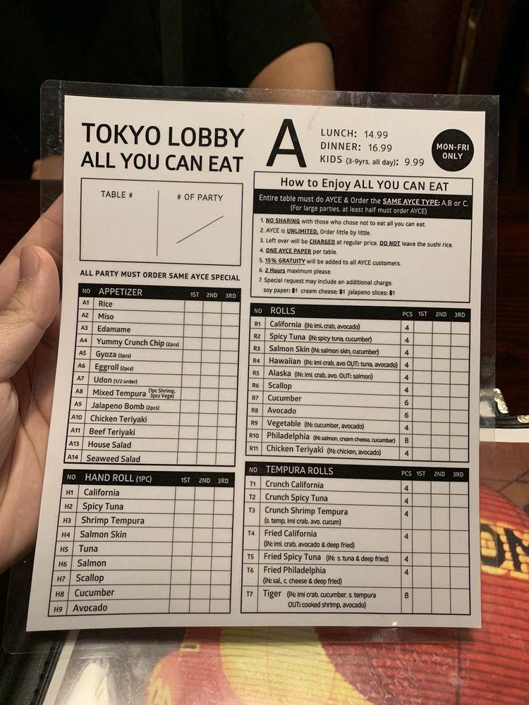Menu at Tokyo Lobby Restaurant, Hacienda Heights