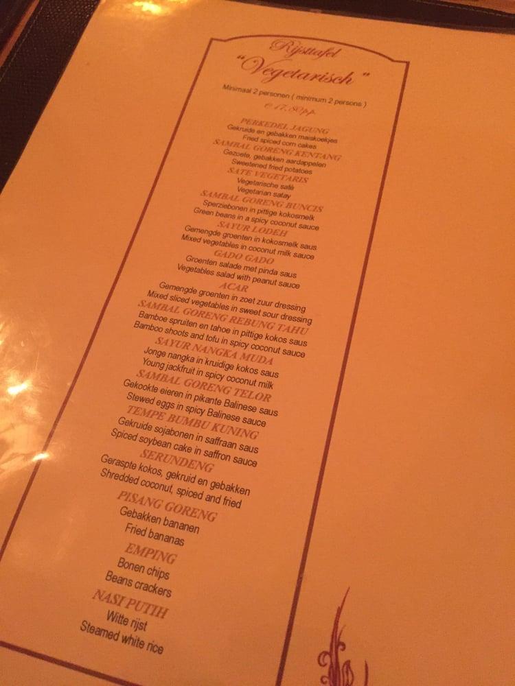 Menu at Aneka Rasa Restaurant, Amsterdam