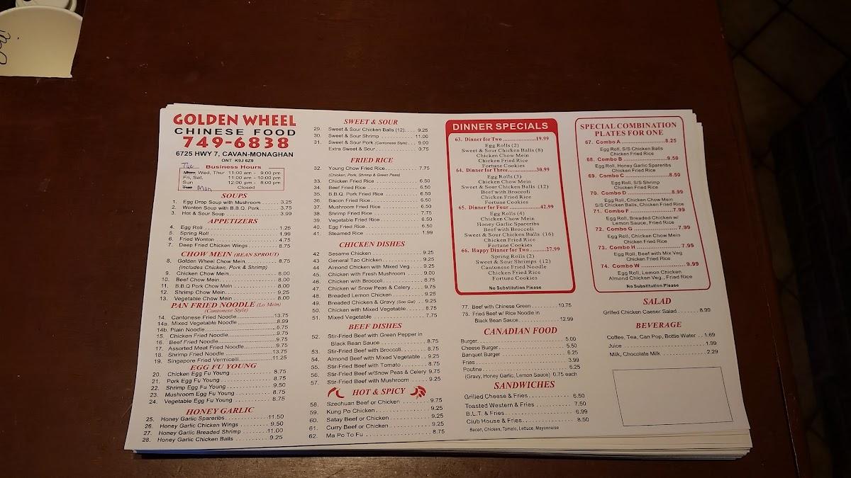 Menu at Golden Wheel Restaurant, Peterborough, Trans-Canada Hwy