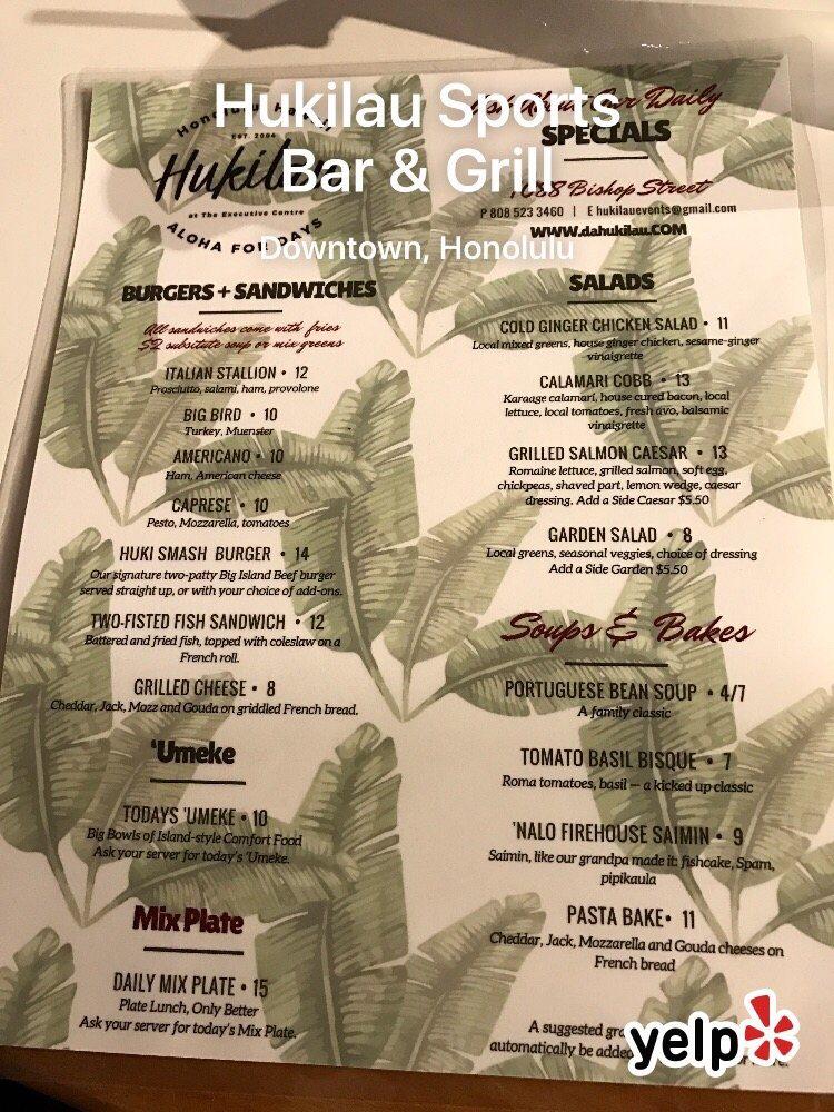 Menu at Hukilau Honolulu pub & bar, Honolulu, Bishop St LL13