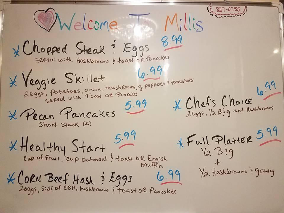 Menu at Milli's Restaurant, Bluffton