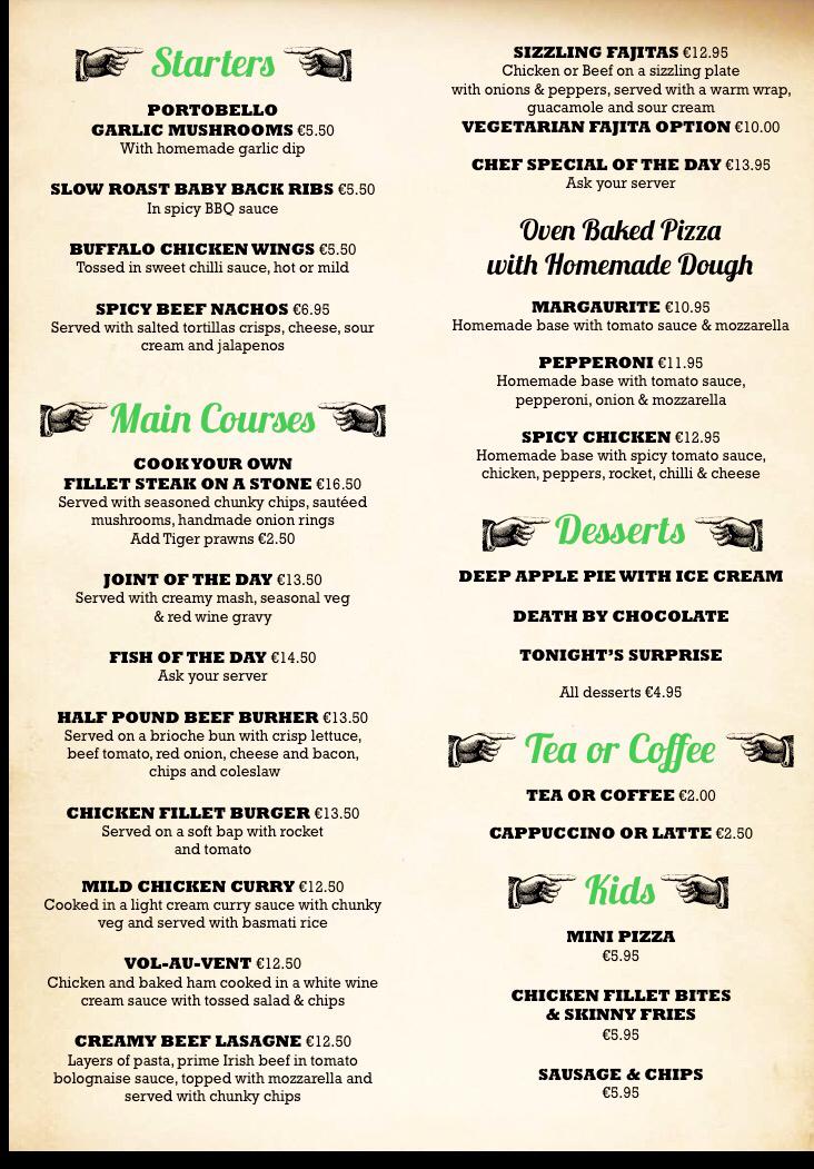 Menu at Murphys Bar, Blessington, 20 Main St