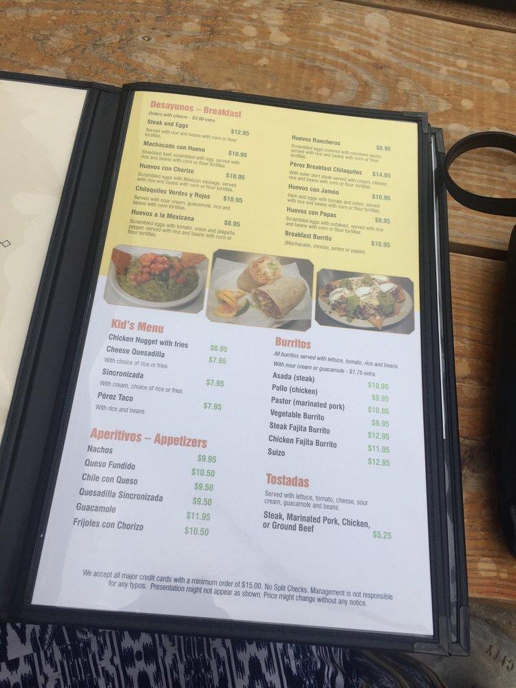 Menu at Perez Restaurant, Chicago, 853 W Randolph St