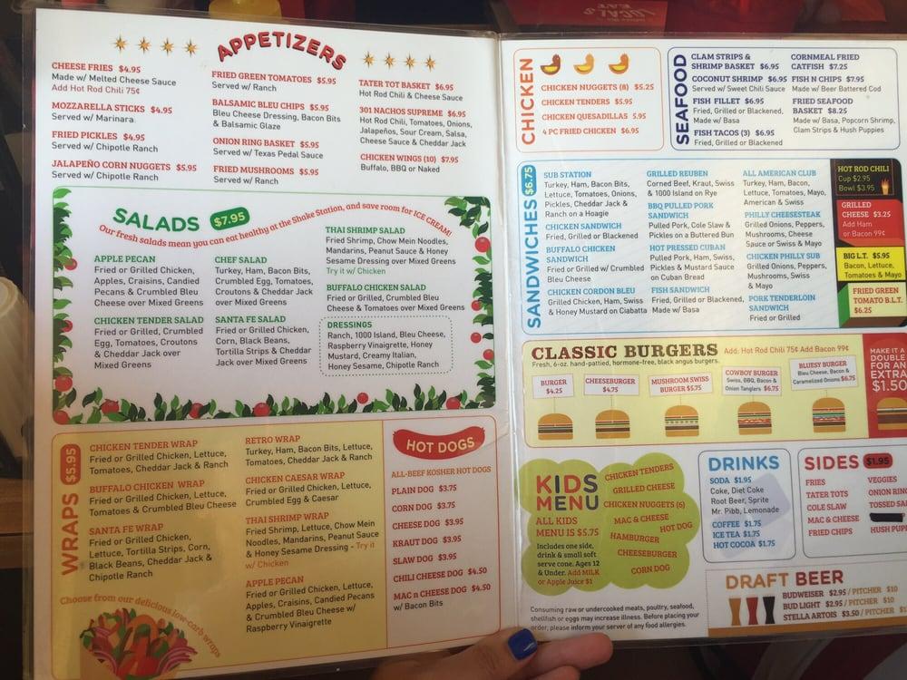 Menu at Shake Station restaurant, Ellenton