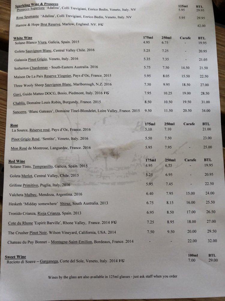 Menu at The Mayflower Pub, London, 117 Rotherhithe St