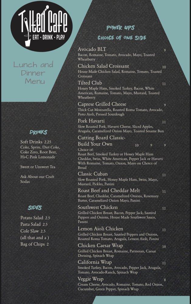 Menu at Tilted Cafe, Hiawassee