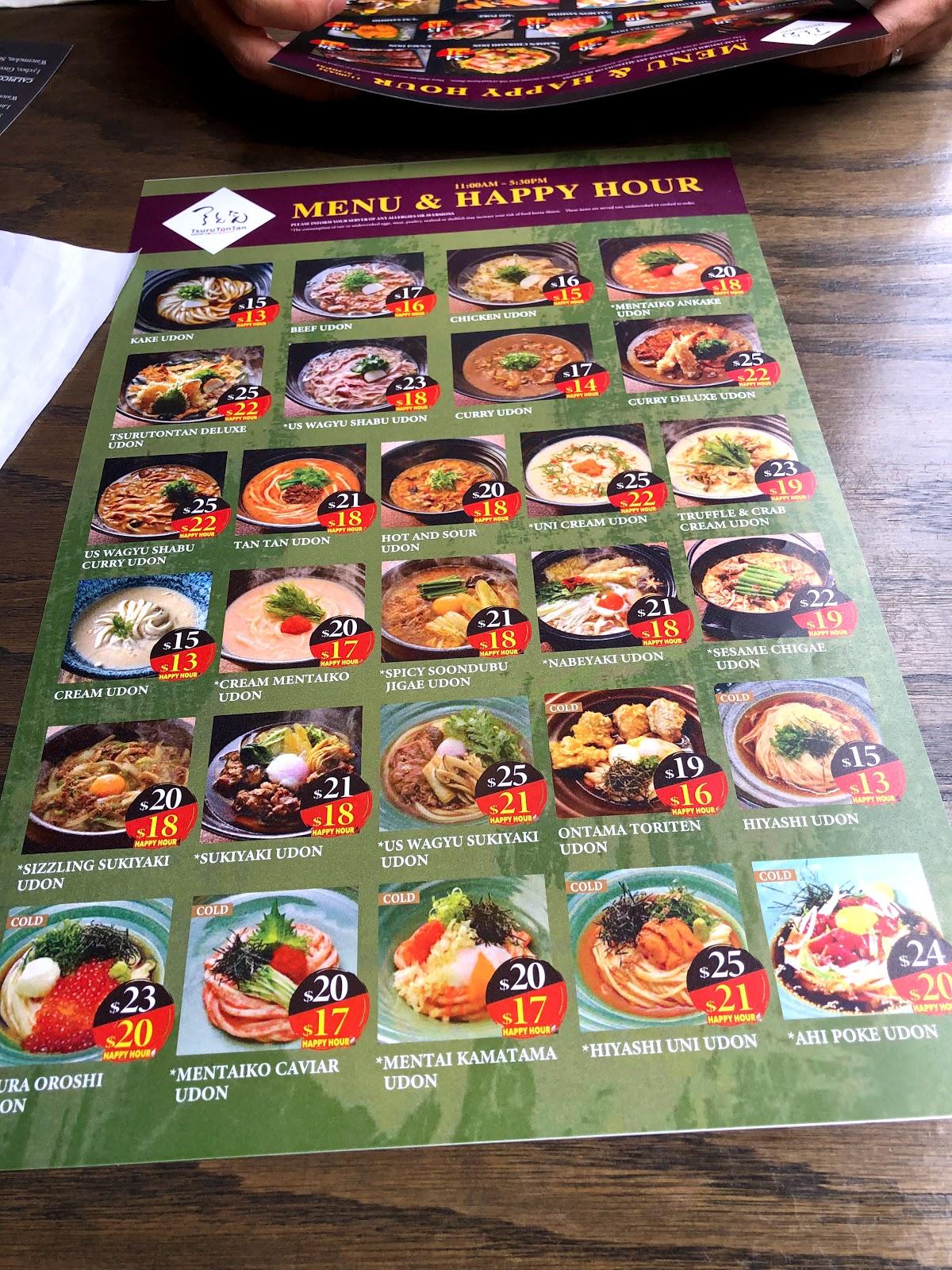 Menu at Tsuru Ton Tan restaurant, Honolulu, Kalākaua Ave B310