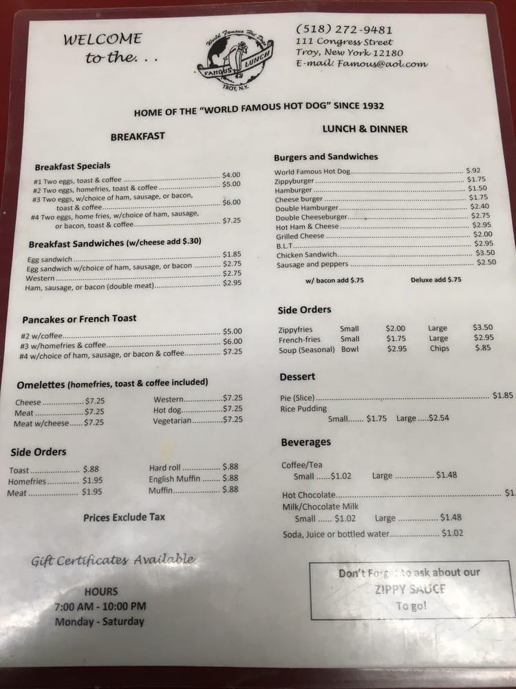 Carta del restaurante Famous Lunch, Troy