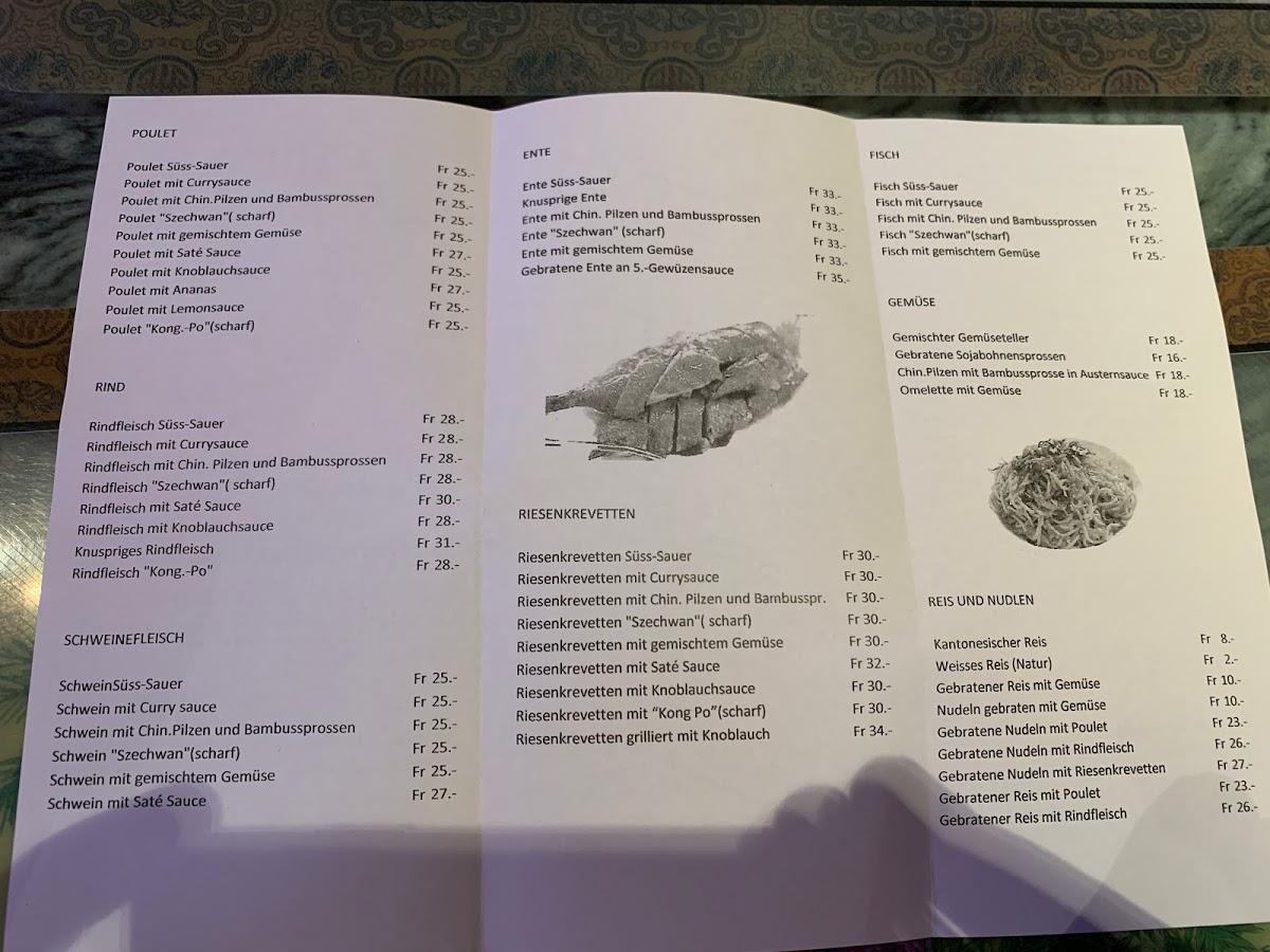 Menu at Fu Lin, Solothurn, Dornacherstrasse 18