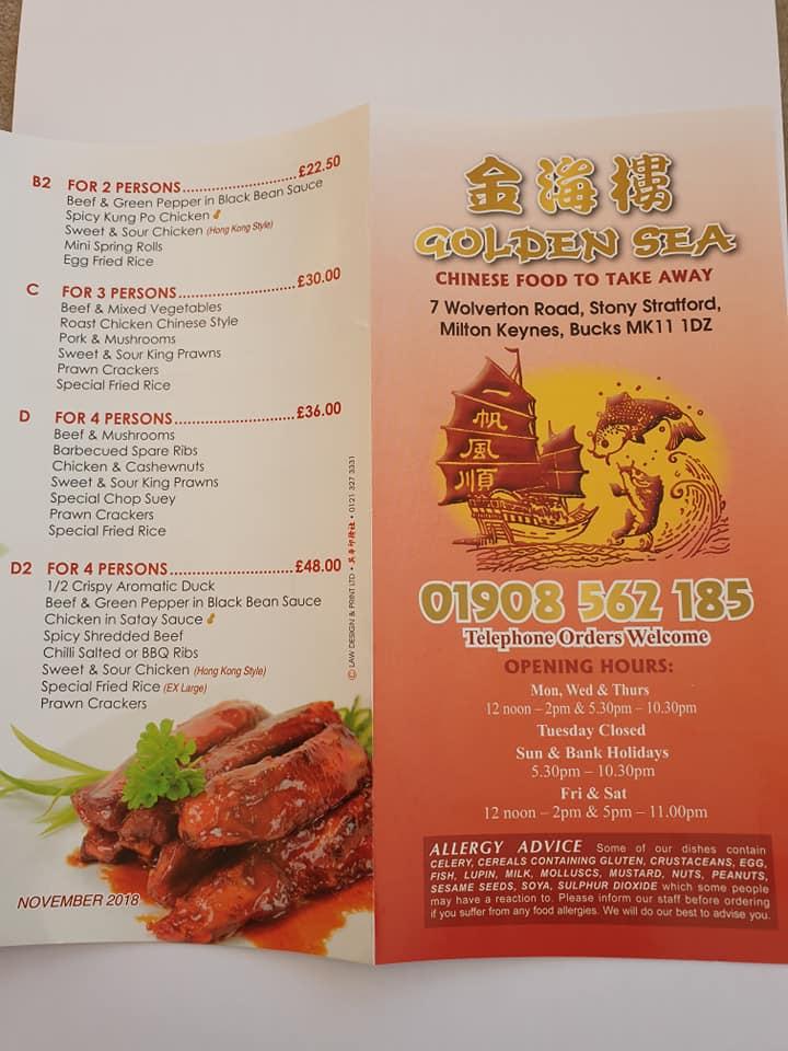 Menu at Golden Sea fast food, Greenleys, 7 Wolverton Rd