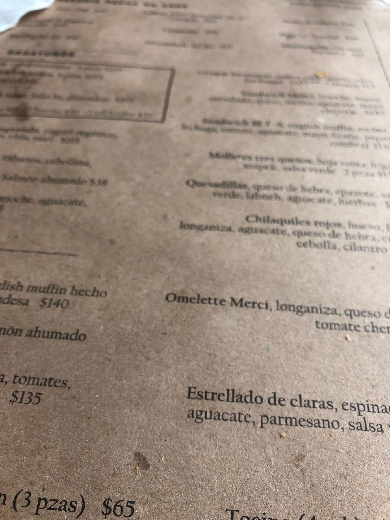 Menu at Merci - Homemade food restaurant, Merida, Plaza San Angelo