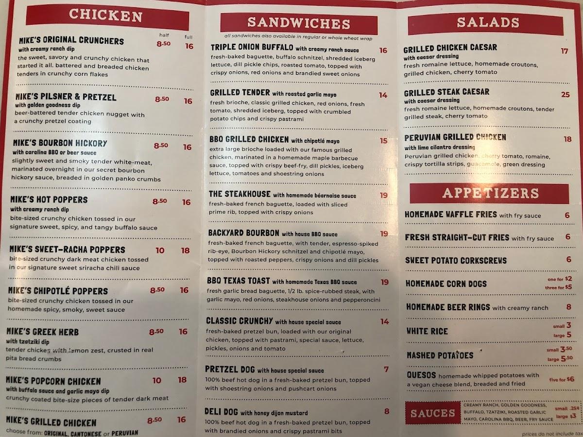 Menu at Mike's Chicken restaurant, Lakewood Township
