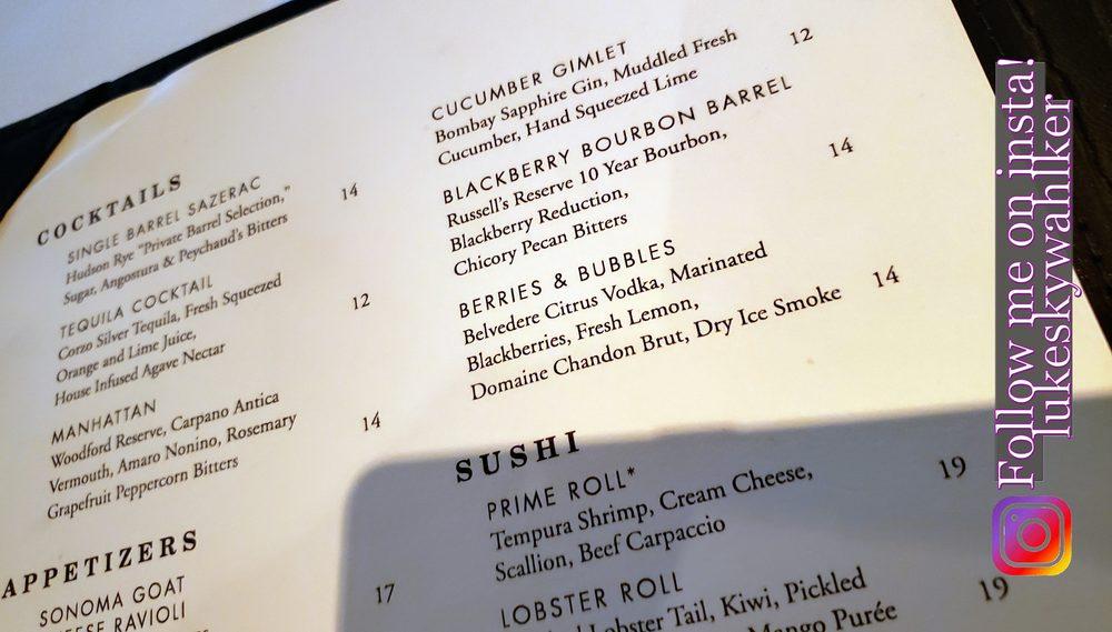 Menu at Ocean Prime steakhouse, Indianapolis, River Rd #100